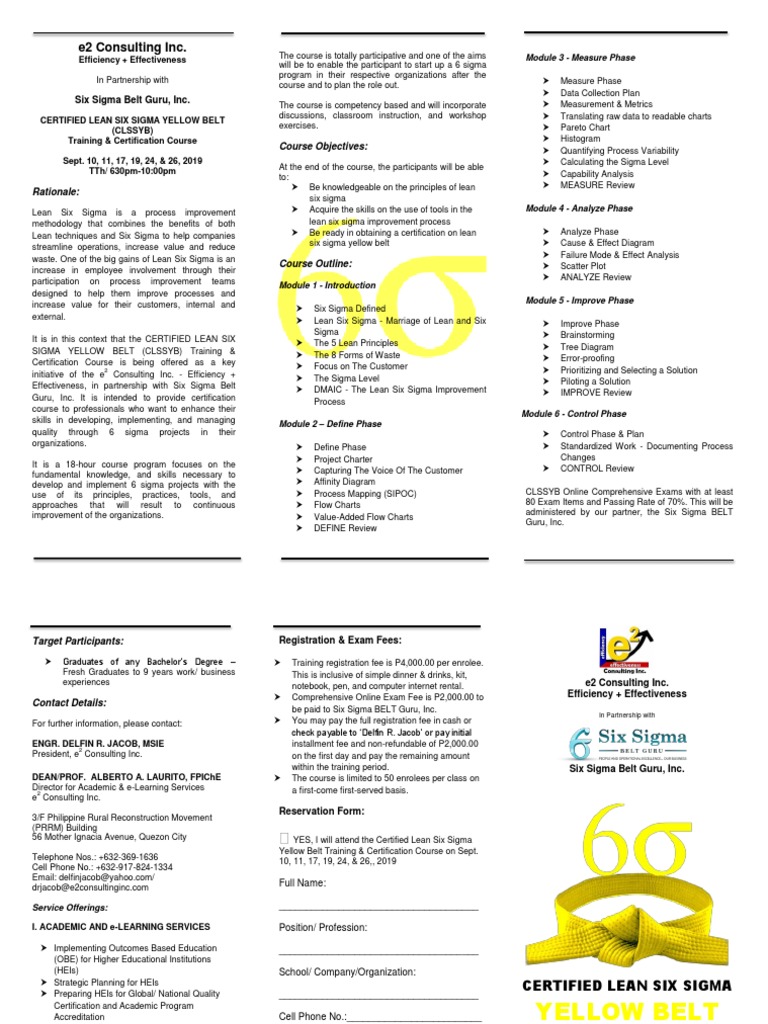BROCHURE Certified Lean Six Sigma Yellow Belt Course Sept 2019 | PDF ...