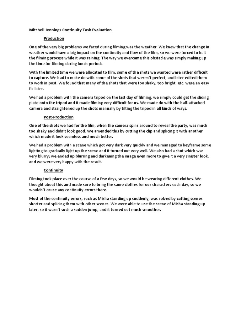Mitchell Jennings Continuity Evaluation | PDF