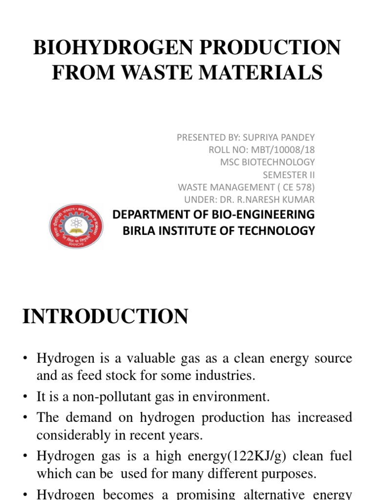 BIOHYDROGEN PRODUCTION FROM WASTE MATERIALS - Mscbiotech-Mbt1000818 ...