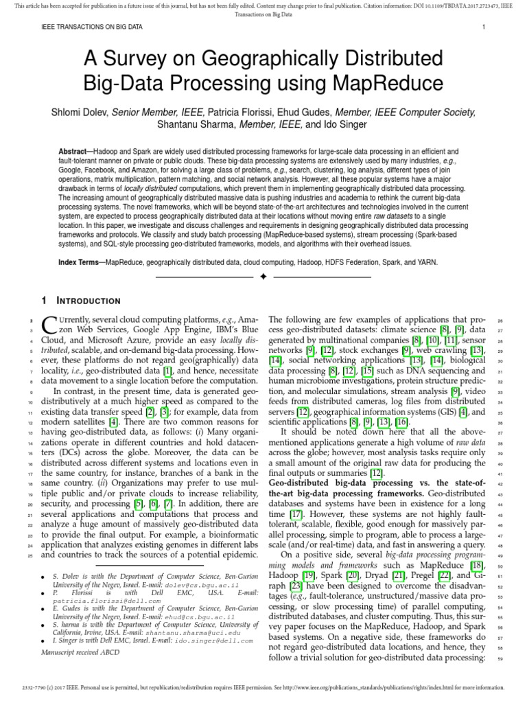 A Survey On Geographically Distributed Big-Data Processing Using Mapreduce | PDF | Apache Hadoop ...