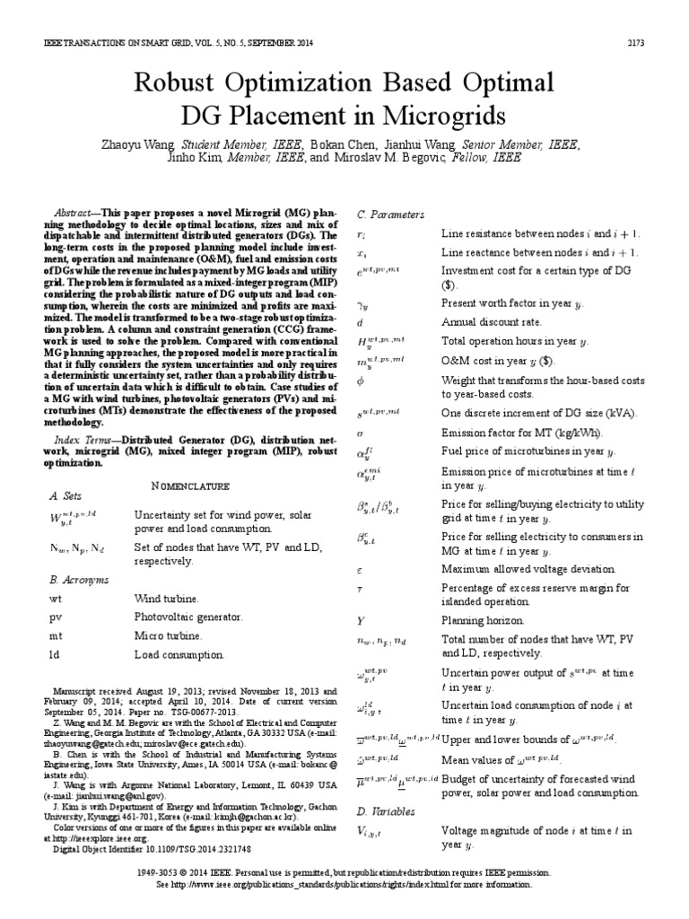 Robust Optimization Based Optimal DG Placement in Microgrids | Download Free PDF | Mathematical ...