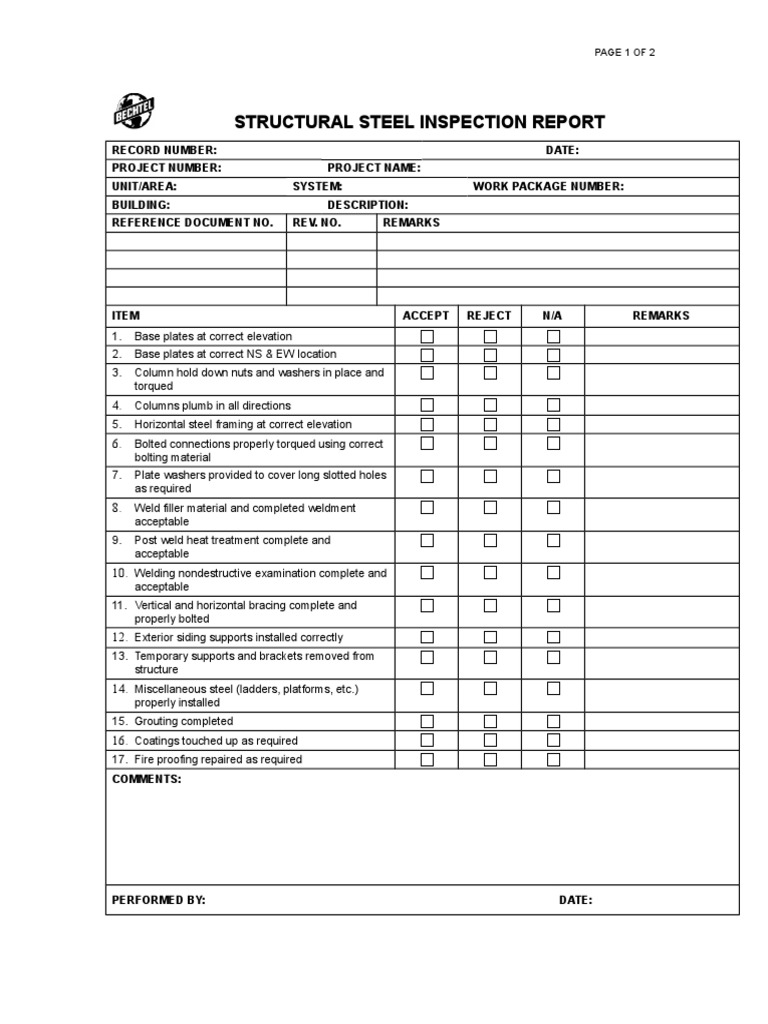 Structural Steel Inspection Report | PDF | Structural Steel ...
