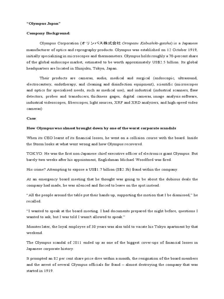 Fraud Case Olympus Corporation | PDF | Companies | Corporate Law