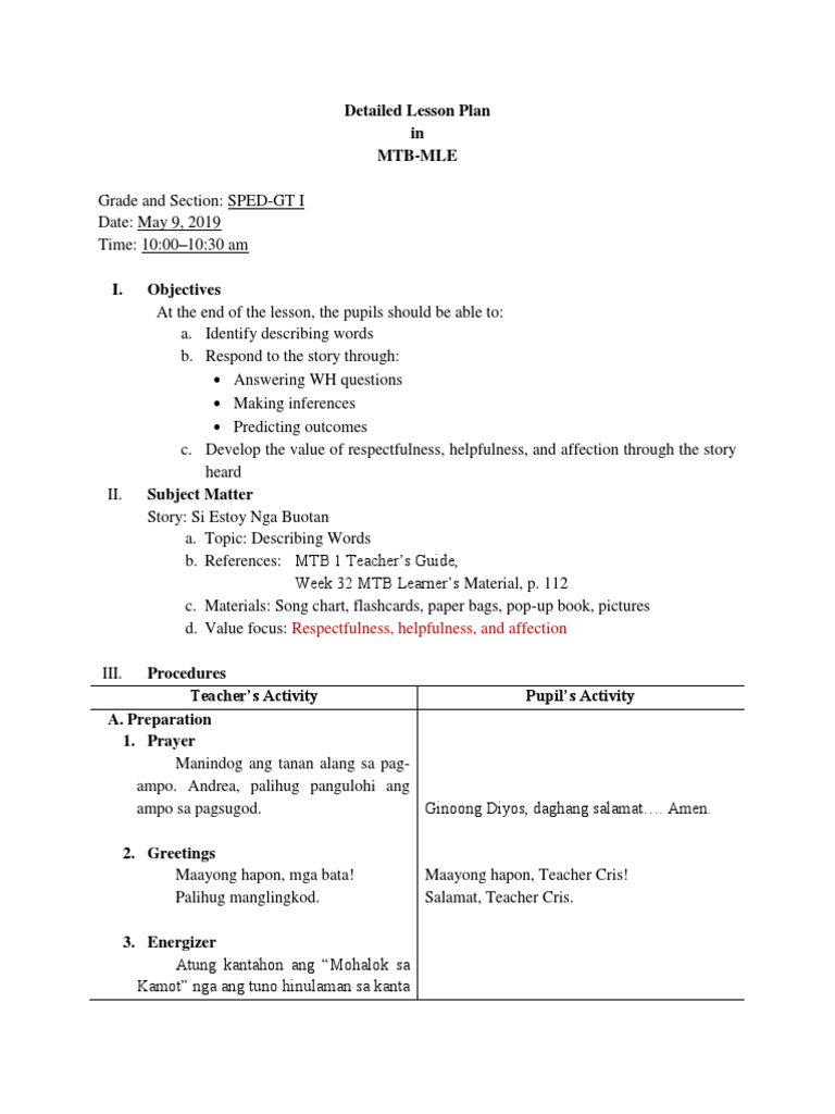 Detailed Lesson Plan in MTBMLE | PDF