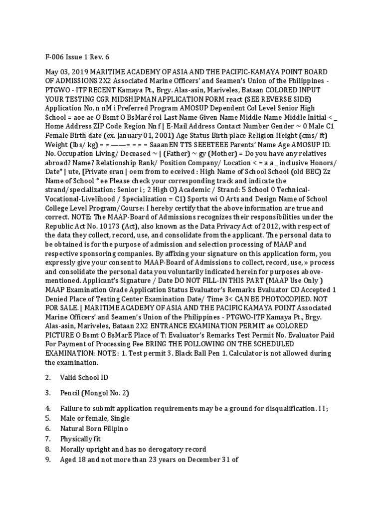 MAAP Application Form Class2024 | Download Free PDF | University And ...