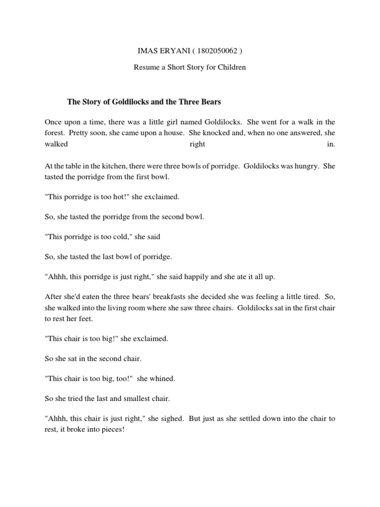 The Story of Goldilocks and The Three Bears | PDF | Goldilocks And The ...