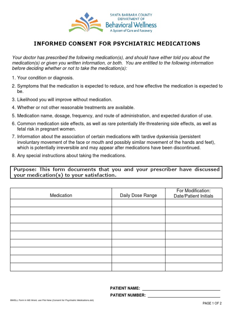 Informed Consent For Psychiatric Medications | PDF | Dose (Biochemistry ...