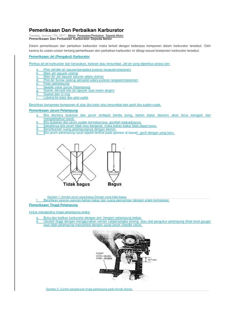JOB SHEET Pemeriksaan Dan Perbaikan Karburator | PDF