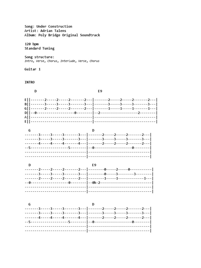 01 Under Construction GUITAR 1 TAB Poly Bridge Original Soundtrack by ...