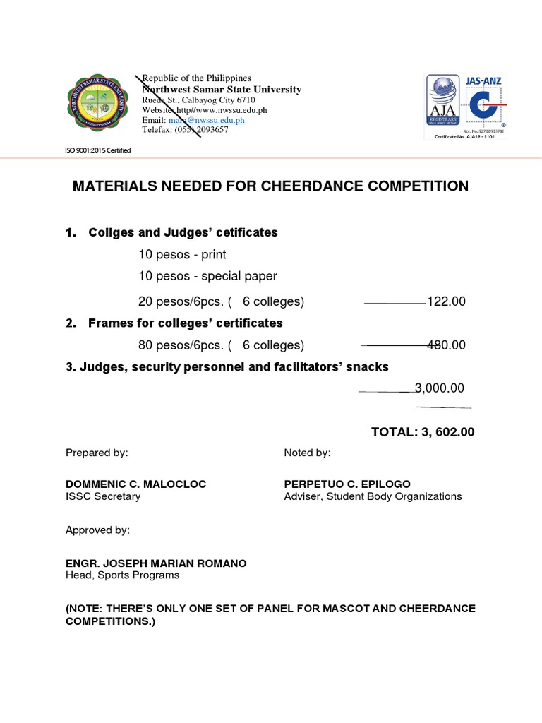 Materials Needed For Mascot | PDF