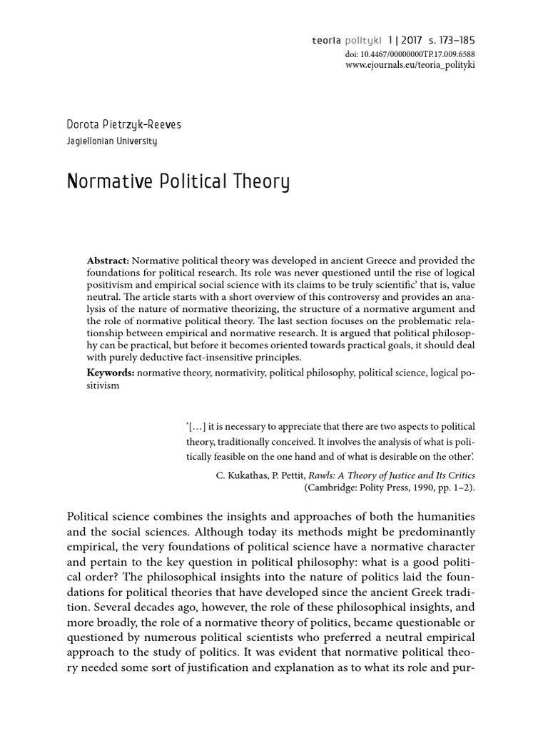 Normative Political Theory | PDF | Normative | Theory