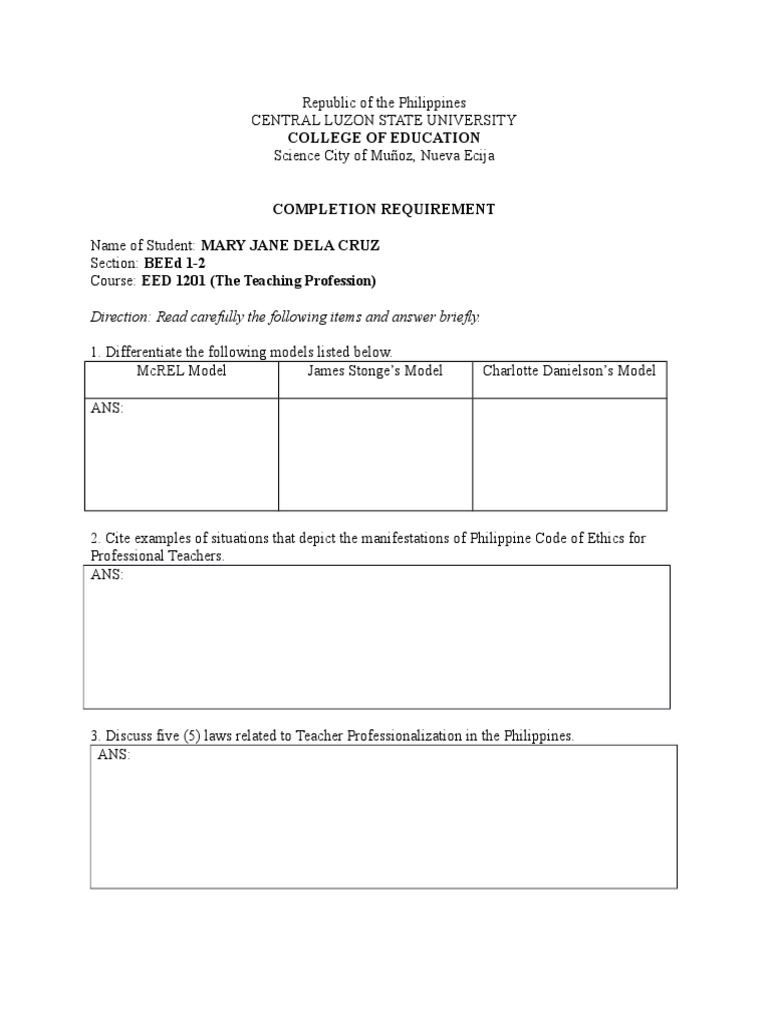 Completion Requirement (Questions) | PDF