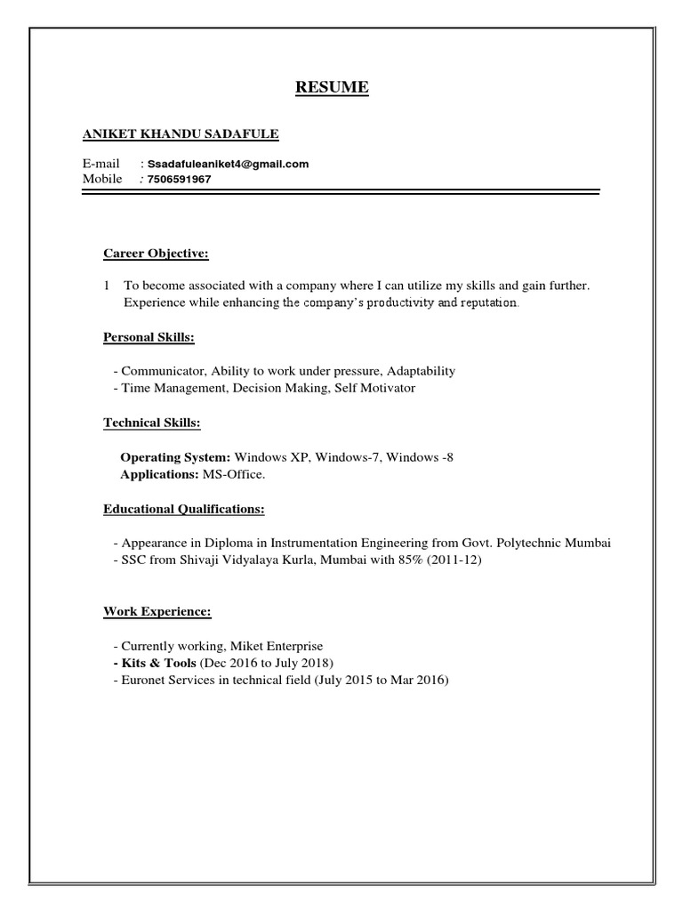 Aniket Sadafule's Professional Resume | PDF