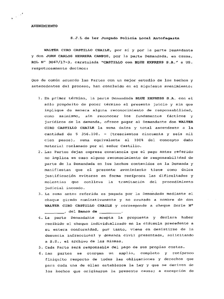 Formato Avenimiento | PDF | Cheque | Instituciones sociales