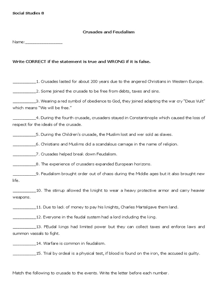 Crusades and Feudalism: Social Studies 8 | PDF | Crusades | Feudalism