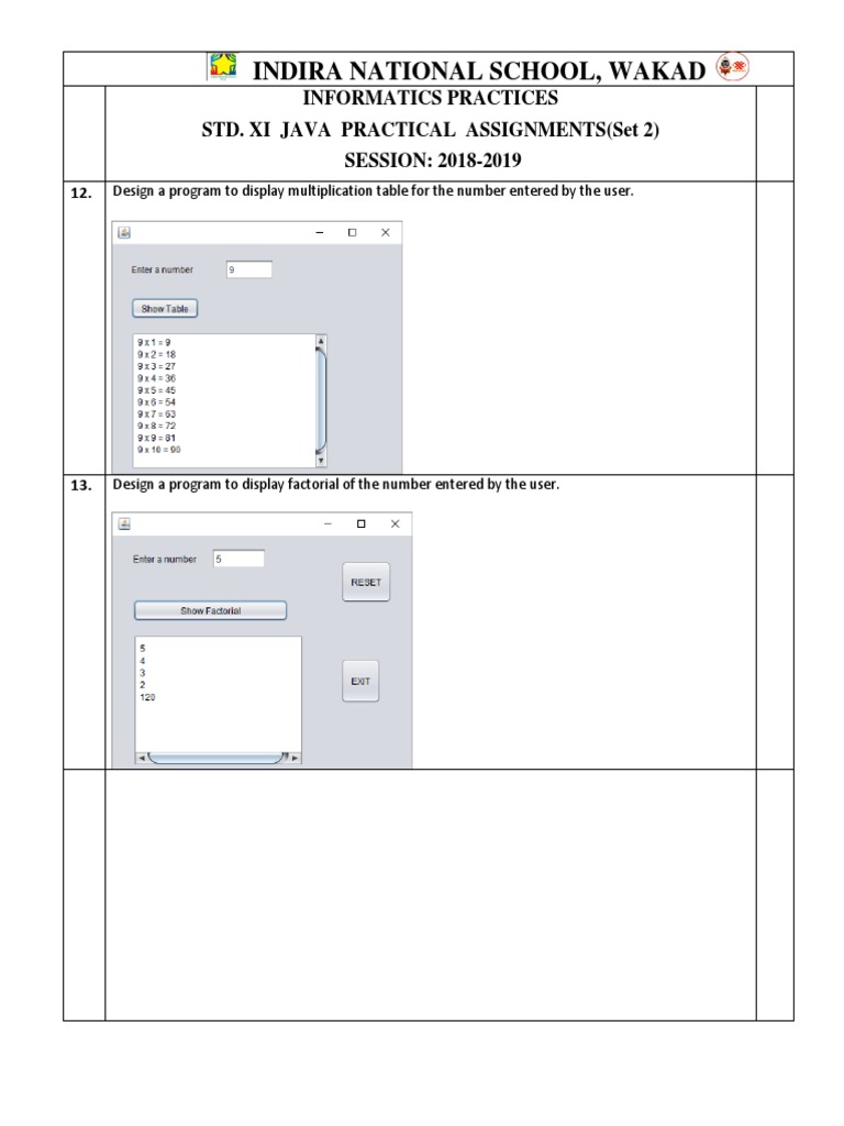 Indira National School, Wakad: Informatics Practices Std. Xi Java ...