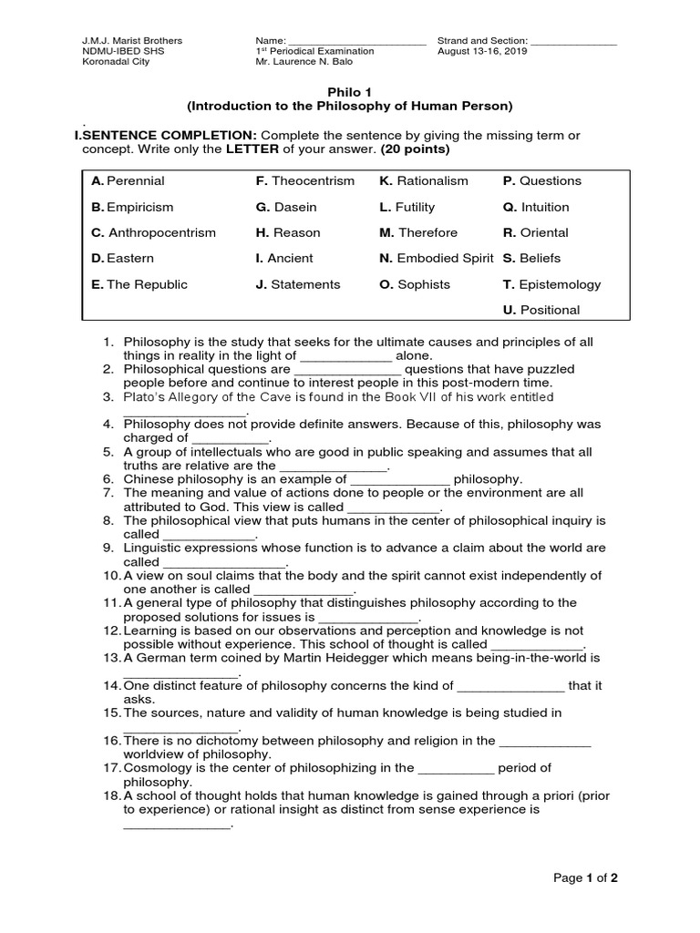 Philosophy Exam: Concepts & Questions | PDF | Epistemology | Rationalism