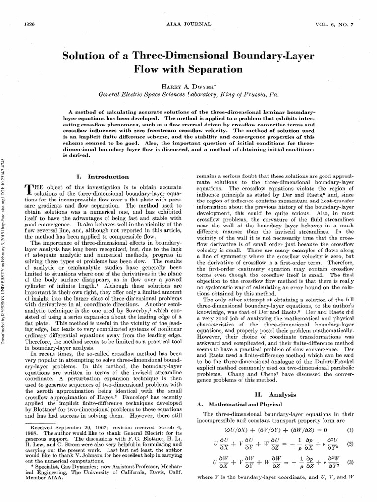 Solution of A Three-Dimensional Boundary-Layer Flow With Separation | PDF | Boundary Layer ...