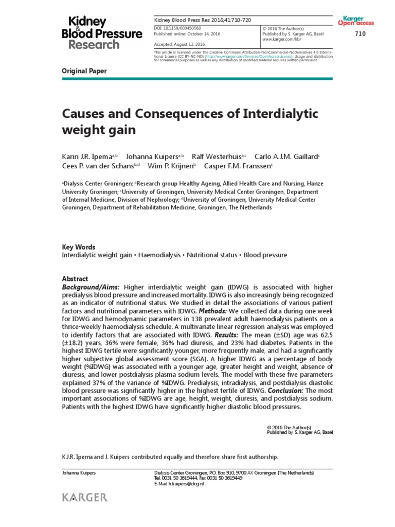 Causes and Consequences of Interdialytic Weight Gain: Original Paper ...