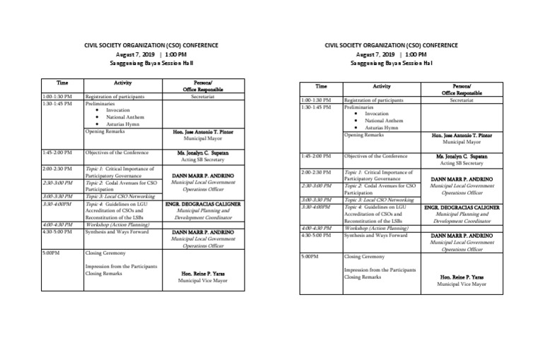 Program Flow For Cso Conference | PDF | Local Government | Government