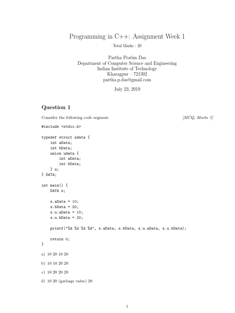 NPTEL Week1 Assignment-1 V4 | PDF | Notation | Areas Of Computer Science