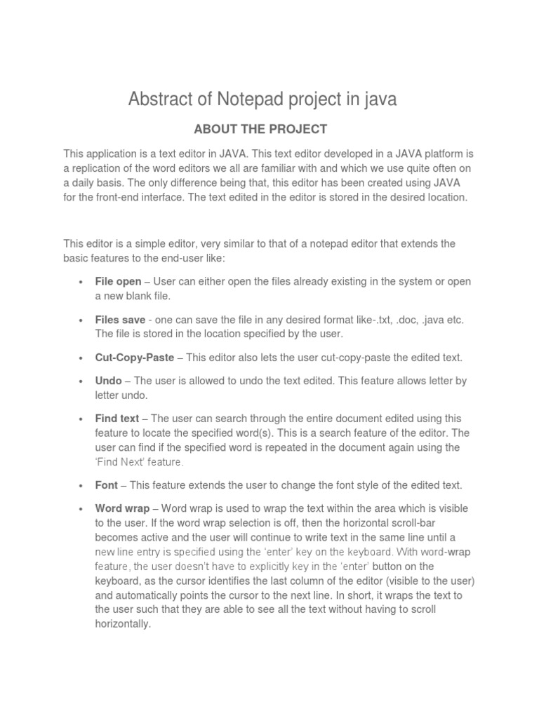 Abstract of Notepad Project in Java | PDF | Computer File | Computing