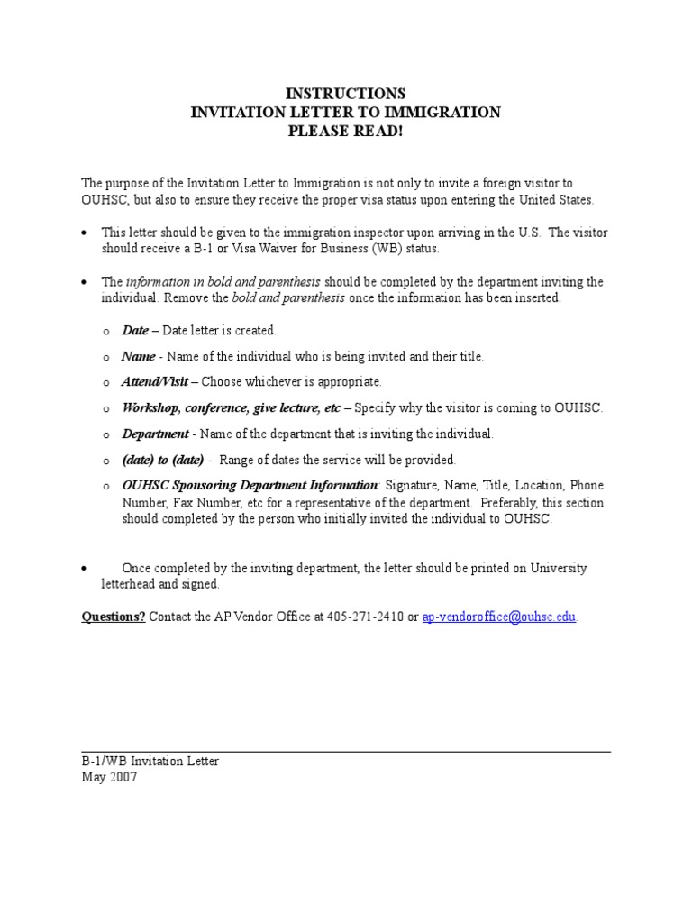 Invitation Letter for B-1 Visa at OUHSC | PDF | Career & Growth ...