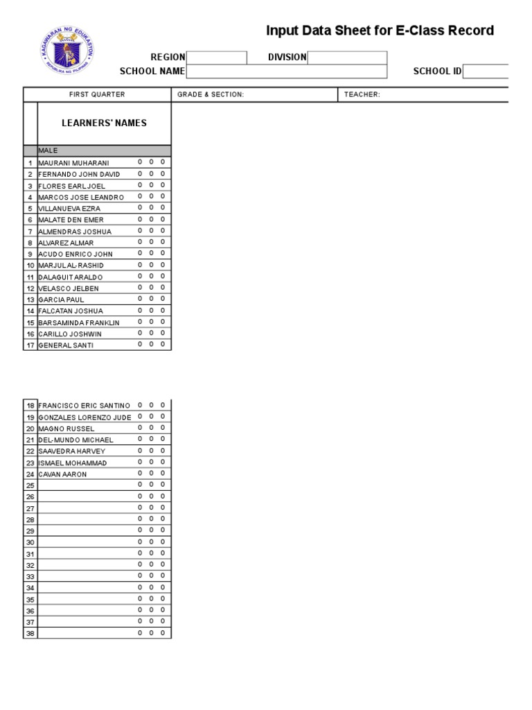 E-Class Record Input Data Sheet | PDF | Learning