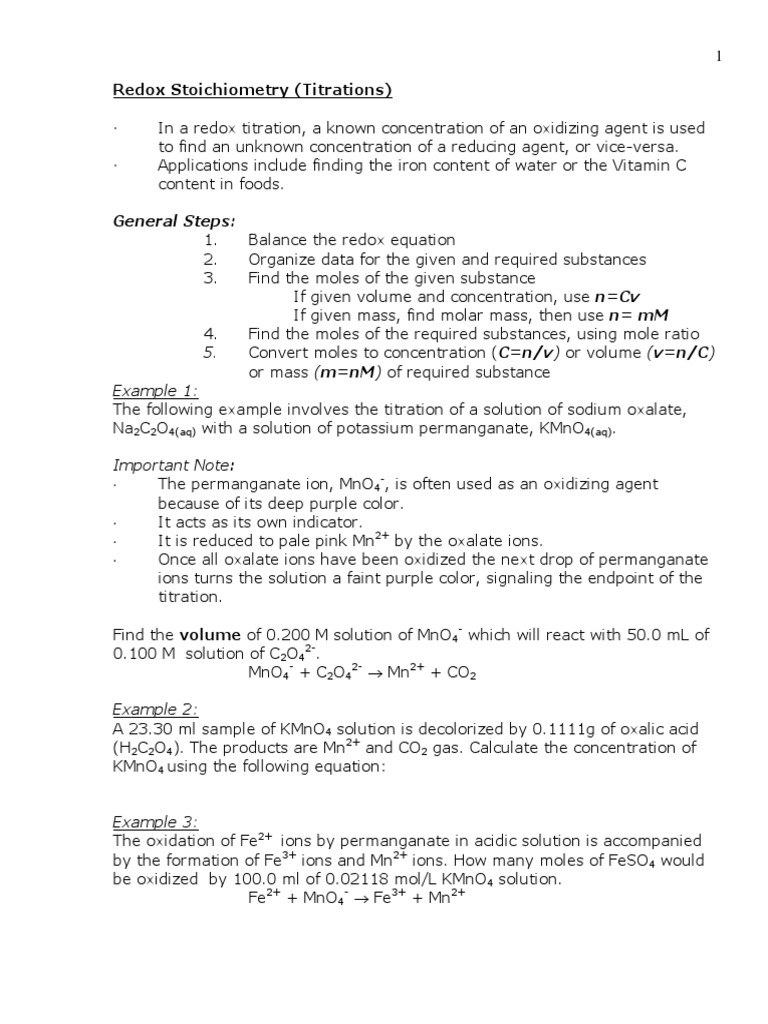 Redox Stoichiometry: Determining Concentrations Through Titration ...