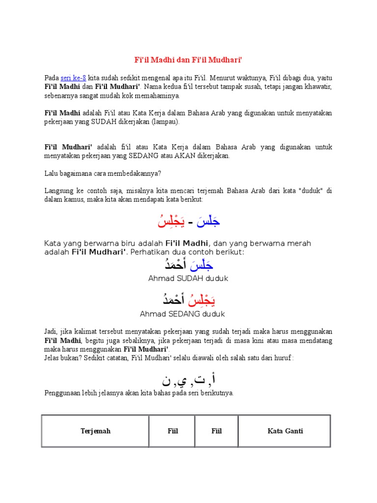 Fiil Madhi Dan Fiil Mudhari | PDF