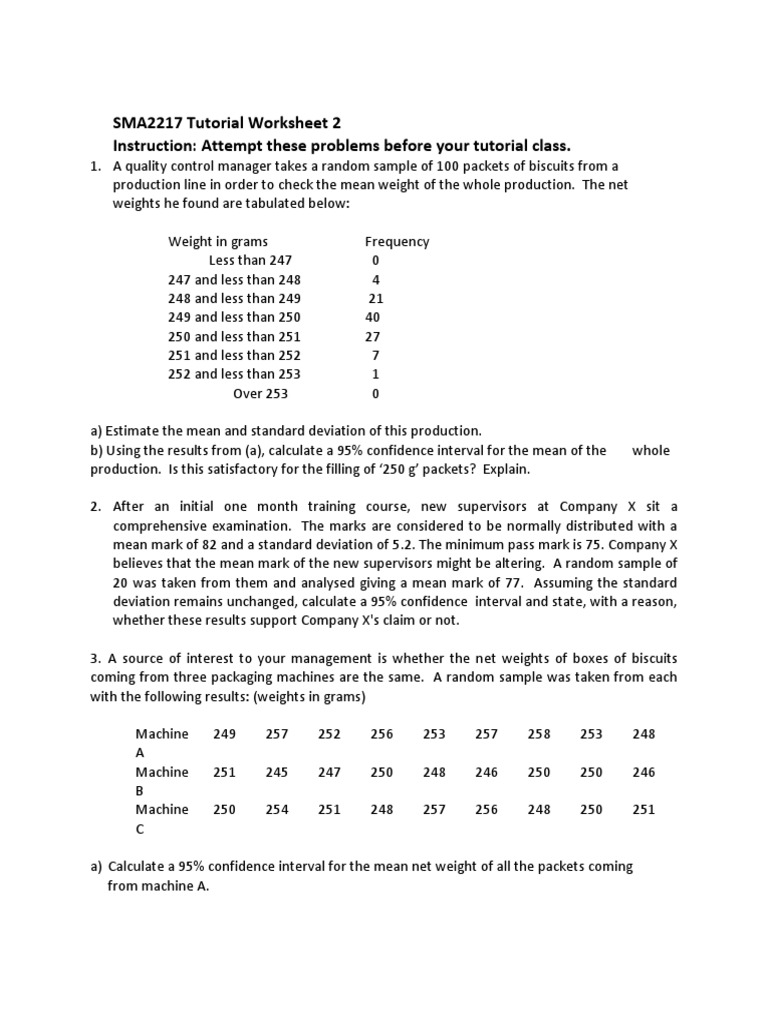Sma2217 Tutorial 2 | PDF | Confidence Interval | Standard Deviation