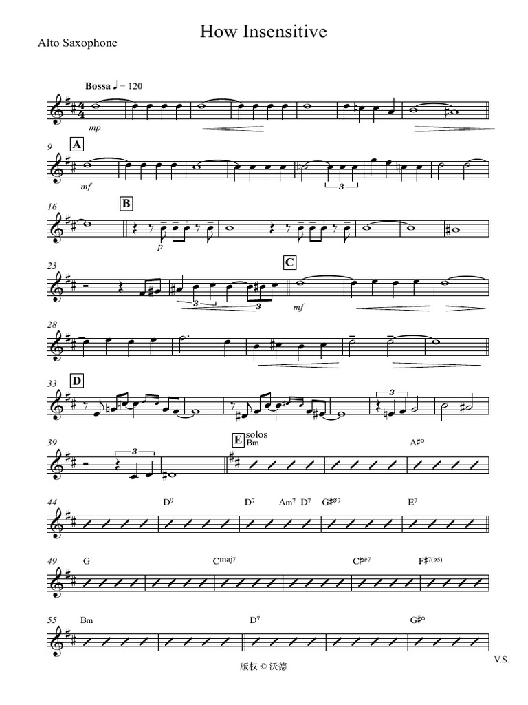 How Insensitive - Alto Saxophone PDF | PDF