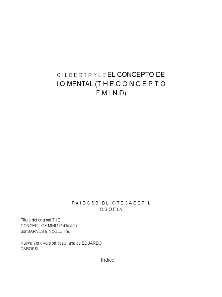 Ryle Gilbert El Concepto de Lo Mental 1 | PDF | Mente | Teoría