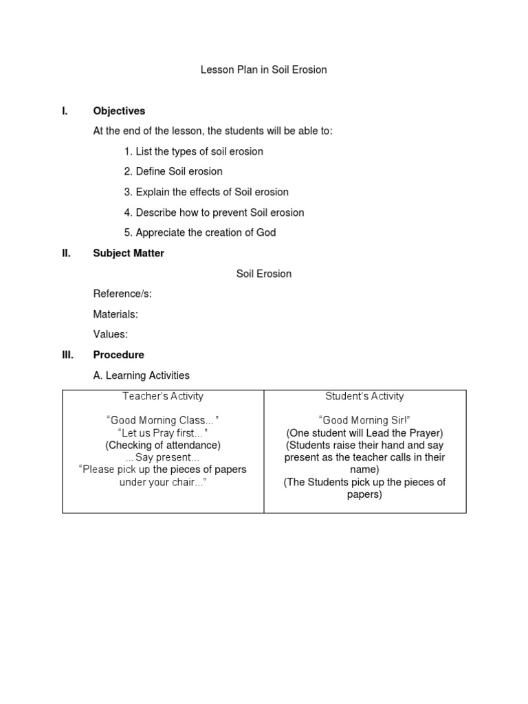 Lesson Plan in Soil Erosion | PDF