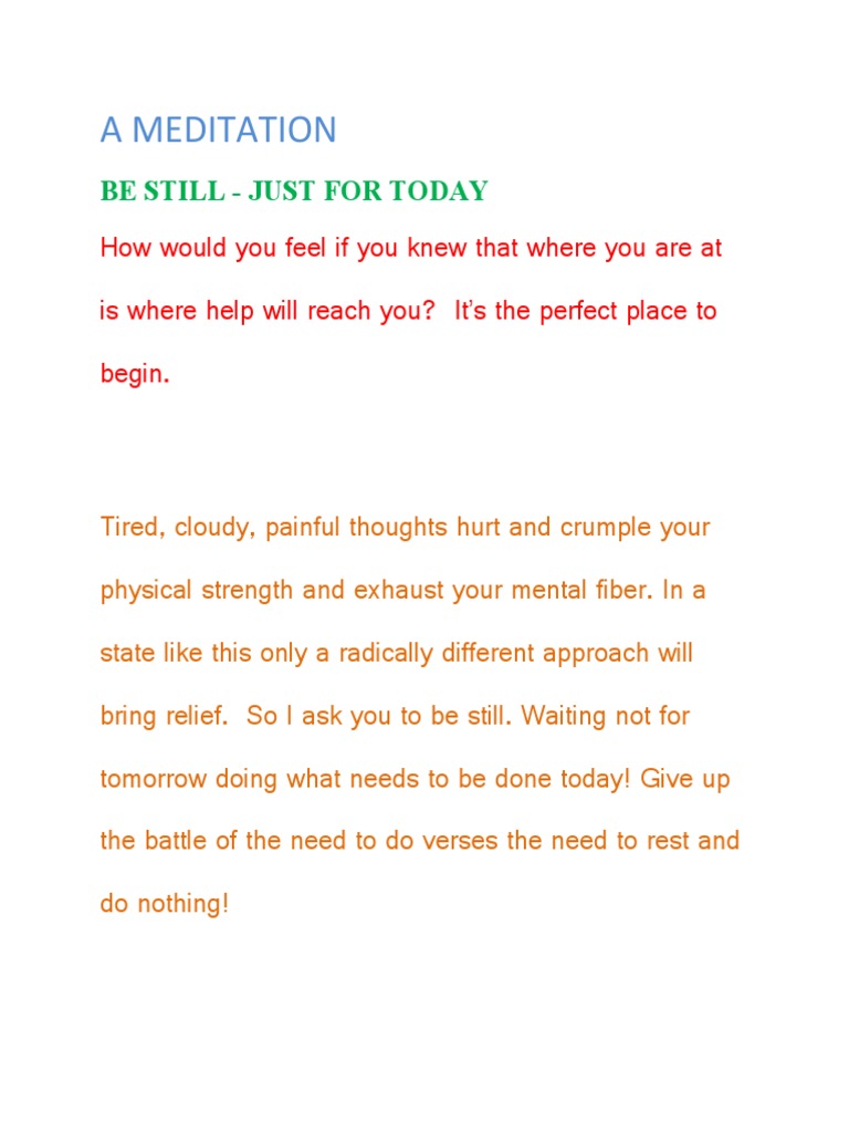 A Meditation: Be Still - Just For Today | PDF