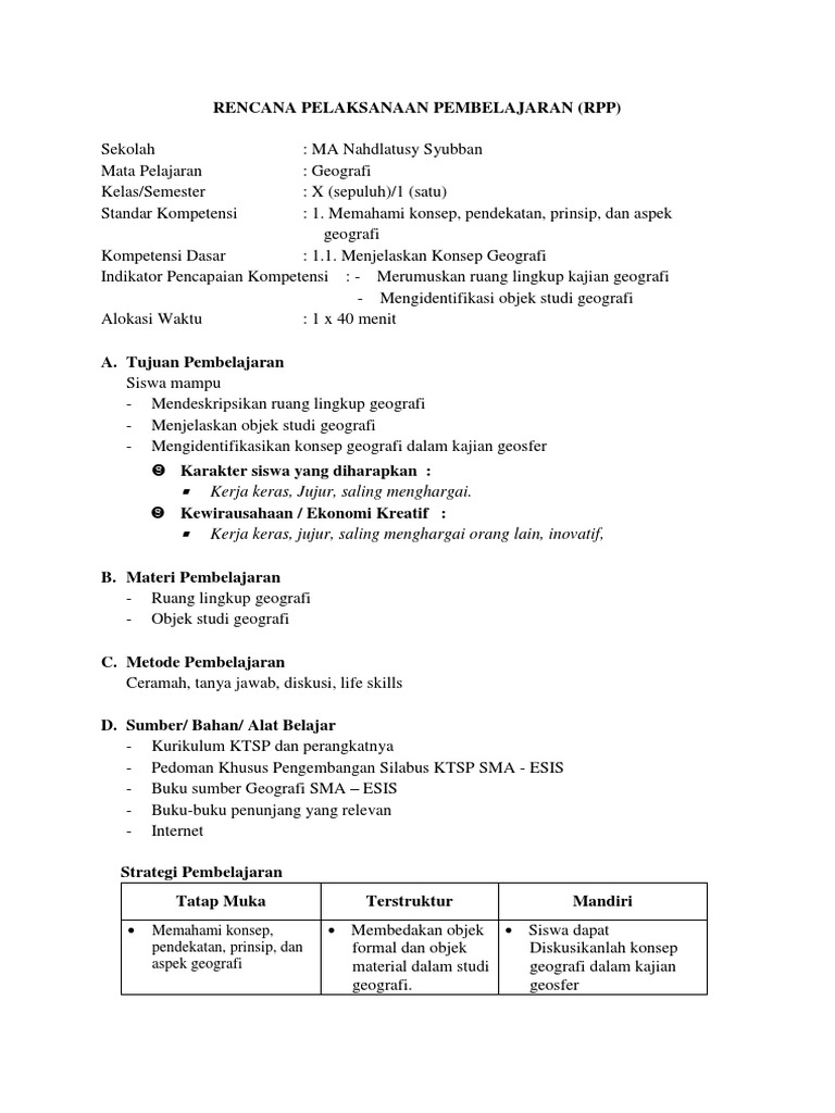 Rencana Pelaksanaan Pembelajaran (RPP) : Memahami Konsep, Pendekatan ...