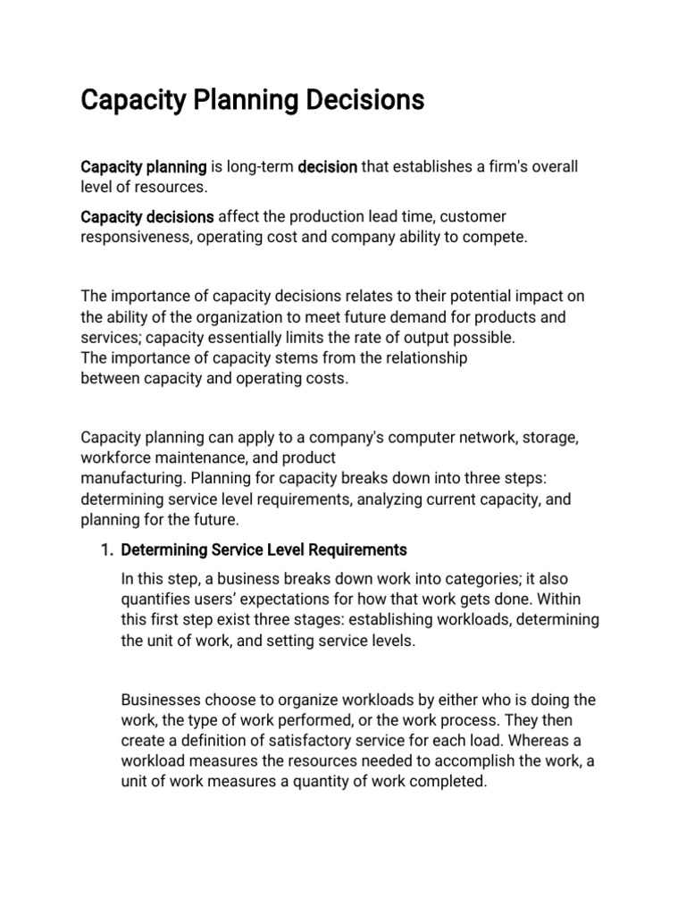 Capacity Planning Decision | PDF