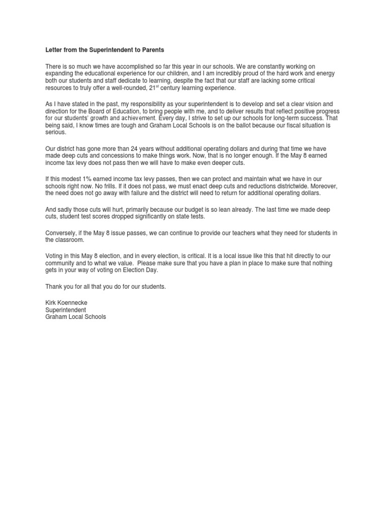 Graham Letter To Parents 4-2018 | PDF