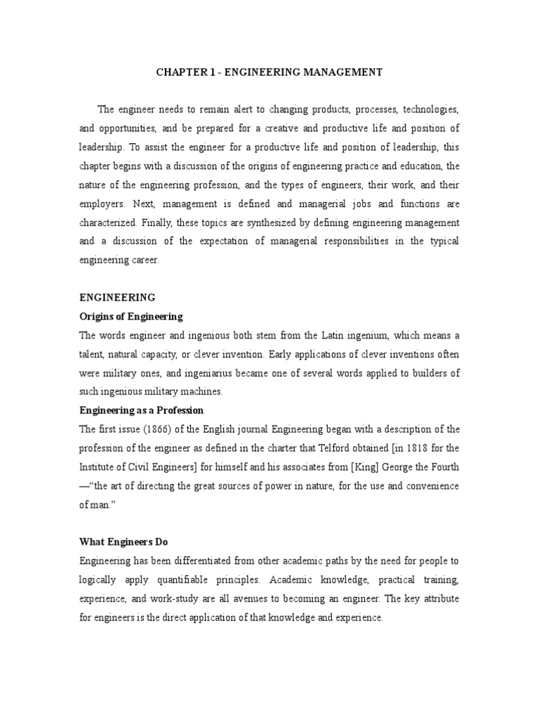 Chapter 1 - Engineering Management | PDF | Engineering | Leadership