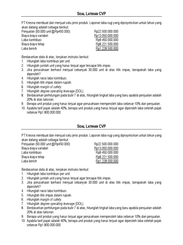 Soal Jawab Latihan CVP | PDF