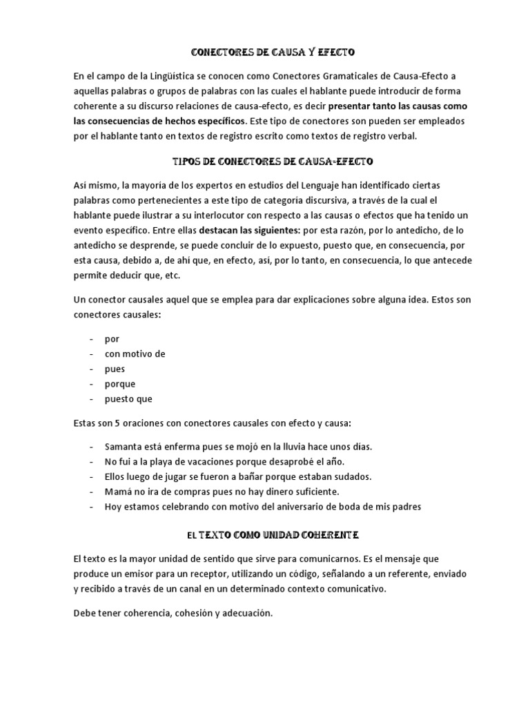 Conectores de Causa y Efecto | PDF | Comunicación | Cognición