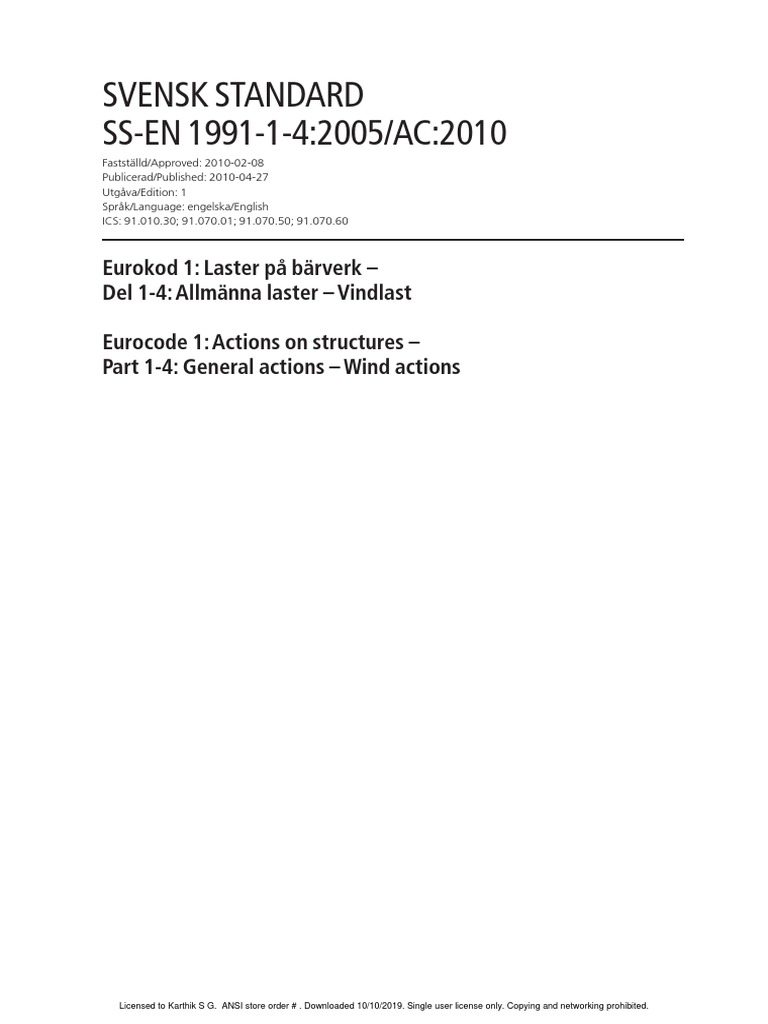 Svensk Standard SS-EN 1991-1-4:2005/AC:2010 | PDF