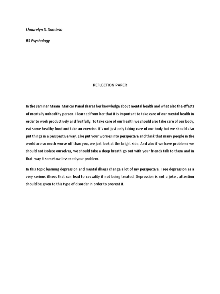 Lhaurelyn S. Sombrio BS Psychology: Reflection Paper | PDF