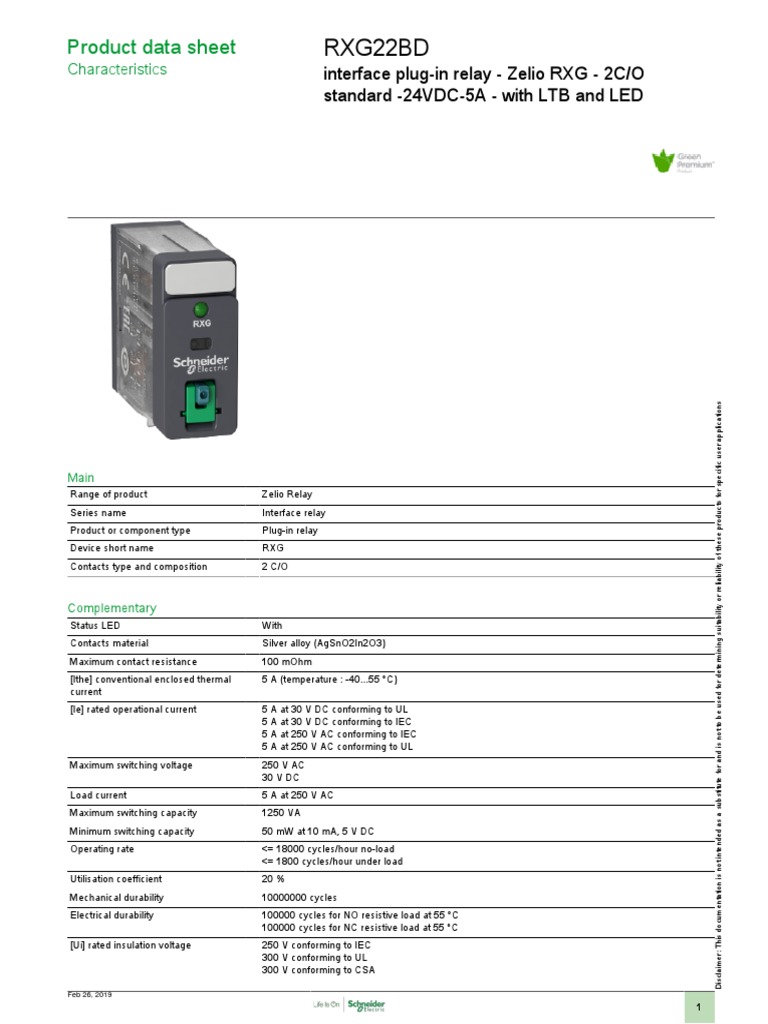 RXG22BD Plug-in Relay Specifications | PDF | Relay | Alternating Current