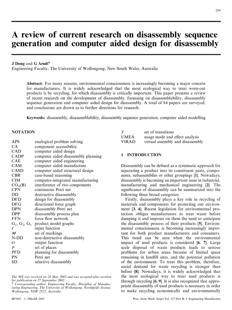 A Review of Current Research On Disassembly Sequence Generation and Computer Aided Design For ...