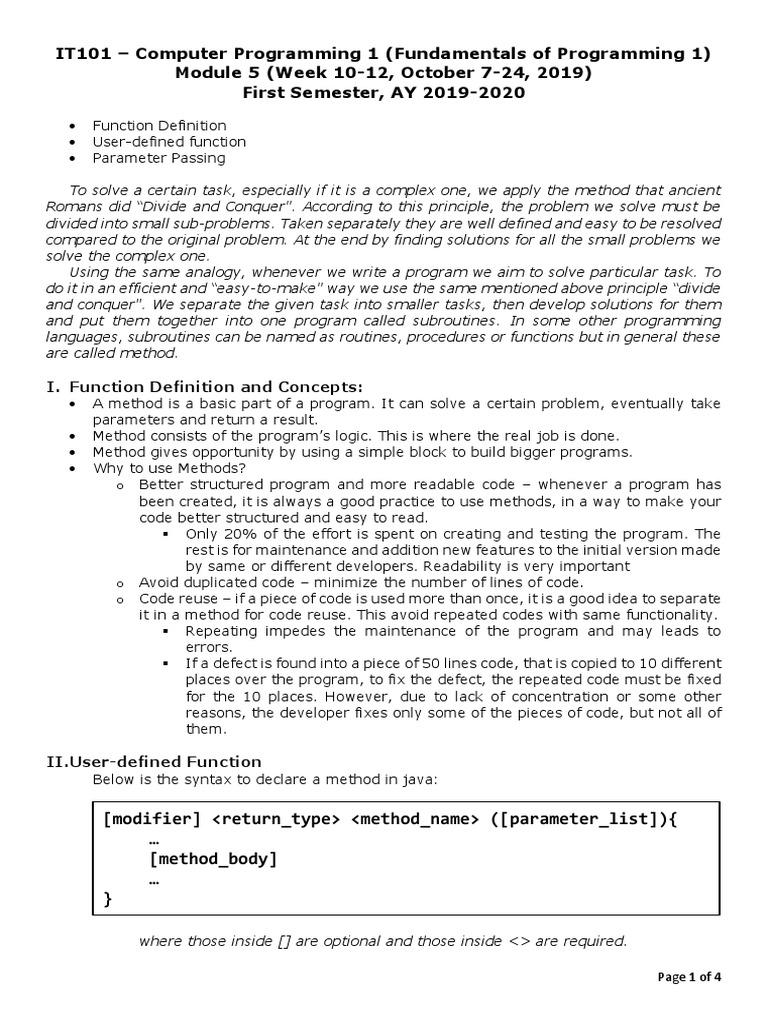 Methods In Java Pdf Parameter Computer Programming Subroutine