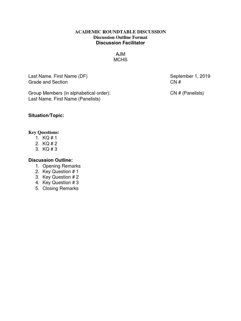 Academic Roundtable Discussion Discussion Outline Format Discussion ...