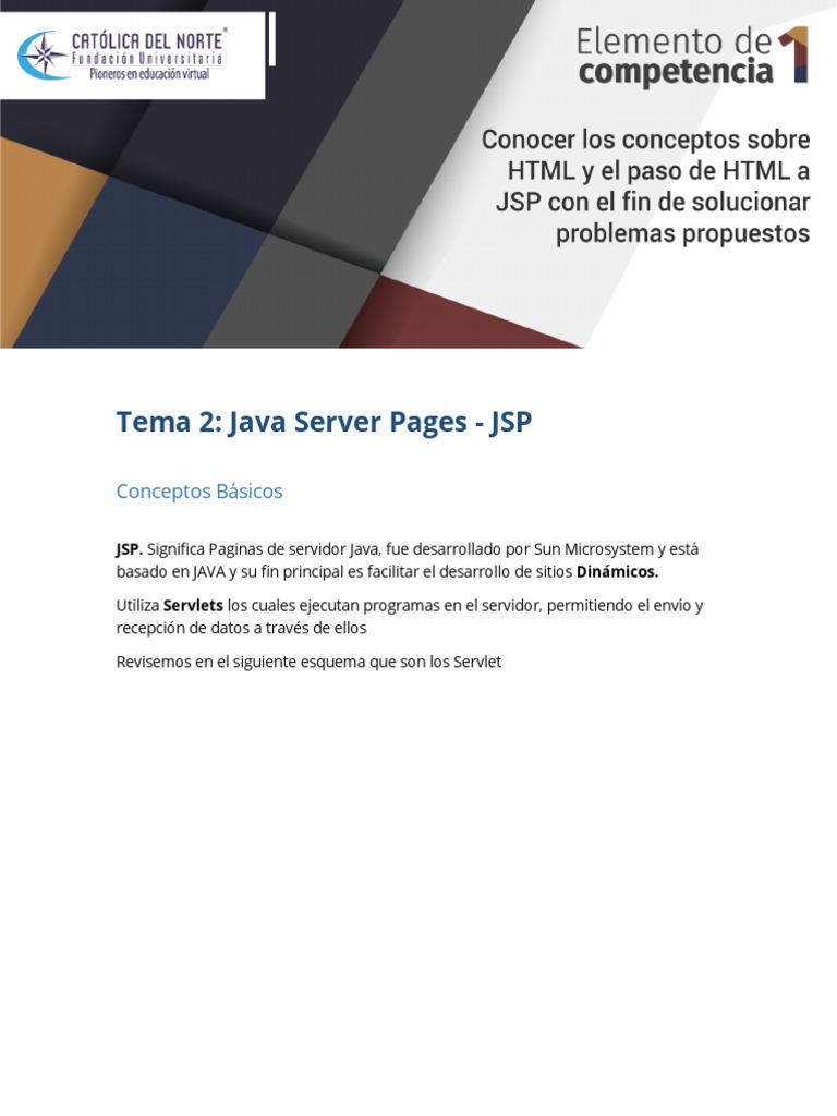 Tema 2 Java Server Pages Jsp Conceptos Básicos Pdf Páginas Del Servidor Java Frijoles 