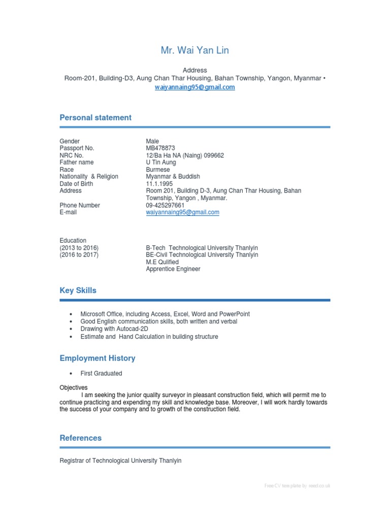 Mr. Wai Yan Lin: Personal Statement | PDF