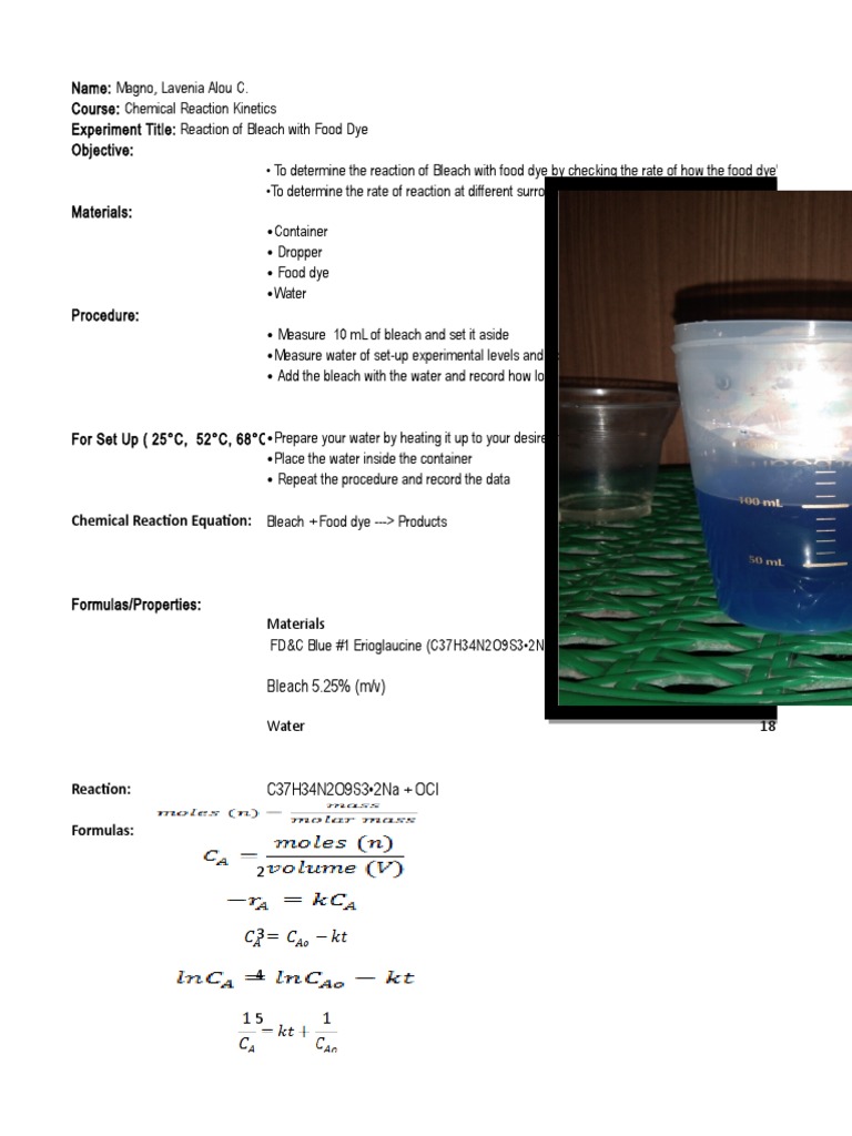 Kinetics of Bleach and Food Dye Reaction | PDF | Reaction Rate ...
